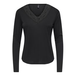 Only Damen Langarmshirt "ONLIDA L/S V NECK LACE TOP CS JRS", schwarz, Gr. XS, unifarben, Jersey, Obermaterial: 75% Viskose, 25% Polyester, Shirts,