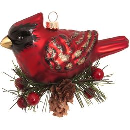 Weihnachtsbaumkugel &raquo;Baumschmuck Kardinal Vogel auf Zweig rot 9cm&laquo; Dekoriert mit Liebe zum Detail rot Glas 13cm