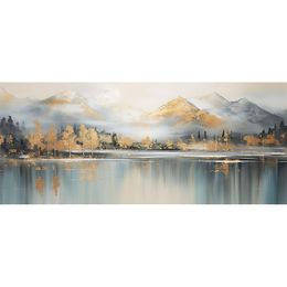 Leinwandbild &raquo;Wandbild BERGE UND SEE XXL 60x140 cm &ndash; Leinwandbild Keilrahmen Deko&laquo; Abstrakt Abstrakte Berge Landschaft Natur See Seebilder Waldbilder 