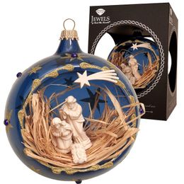 Weihnachtsbaumkugel &raquo;Weihnachtskugel Krippenszene blau 10cm&laquo; Dekoriert mit Liebe zum Detail blau Glas 10cm