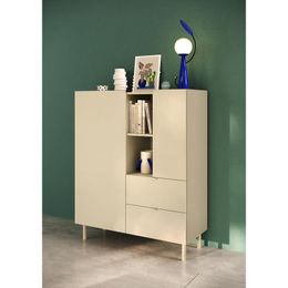 OTTO home Highboard &raquo;Dobbiaco, B/H 101/124 cm, 2 T&uuml;ren, 2 Schubk&auml;sten, Stauraumschrank&laquo; Innenliegendes Top, gerade Metallf&uuml;&szlig;e, T&uuml;r mit Rundung beige 
