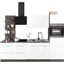 KOCHSTATION K&uuml;chenzeile &raquo;KS-Brindisi Breite 270 cm&laquo; wahlweise mit E-Ger&auml;ten und Induktion, mit MDF-Fronten und Regal wei&szlig; B/H/T: 270cm x 200cm x 60cm,
