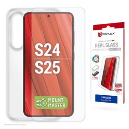 Displayschutzglas &raquo;Real Glass MM + Case&laquo; f&uuml;r Samsung Galaxy S25 Displayschutzfolie, Schutzfolie, Bildschirmschutz, kratz- & sto&szlig;fest Glas Perfekte 