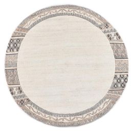Theko Wollteppich &raquo;Nakarta 6030, handgekn&uuml;pft&laquo; rund 15 mm H&ouml;he reine Wolle, meliert, mit Bord&uuml;re, Hoch-Tief-Effekt, Wohnzimmer beige Wolle B : 190cm &Oslash;