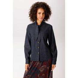 Aniston CASUAL Damen Jeansbluse, blau, Gr. 40, leichte Abriebeffekte, unifarben, Denim/Jeans, Obermaterial: 100% Baumwolle, Blusen, mit kleiner
