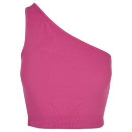 Urban Classics Damen Yoga & Relax Shirt "Urban Classics Damen Ladies Cropped Asymmetric Top", pink, Gr. XL, unifarben, 97% Baumwolle, 3% Elasthan,