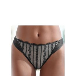 Lascana Damen String, Gr. 40, blau, Mesh, Spitze, Obermaterial: 88% Polyamid, 12% Elasthan, Unterhosen, aus feiner Eyelash-Spitze und fancy Mesh,