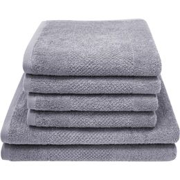 Dyckhoff Handtuch Set &raquo;Popcorn Streifen&laquo; Set 6 Stk. Walkfrottier 2 Badet&uuml;cher (70x140 cm), 4 Handt&uuml;cher (50x100 cm) silber Walkfrottier, Obermaterial: 100% 