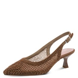 Tamaris Damen Slingpumps, Gr. 37braun, Textil, Strukturmuster, Schuhe, Trichterabsatz, Businessschuh in veganer Verarbeitung