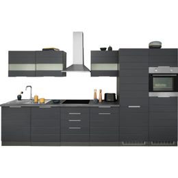 KOCHSTATION K&uuml;chenzeile &raquo;KS-Luhe&laquo; 360 cm breit, wahlweise mit oder ohne E-Ger&auml;ten, gefr&auml;ste MDF-Fronten grau B/H/T: 360cm x 60cm, inkl. E-Ger&auml;te (