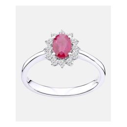 Diamant L'&eacute;ternel Cluster-Ring aus 750 Wei&szlig;gold mit Diamant mit Rubin | Gr.: 58