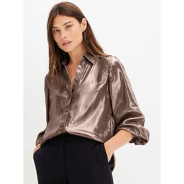 Inspirationen Damen Satinbluse, braun, Gr. 38, unifarben, 100% Polyester, Blusen