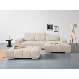 COTTA Ecksofa &raquo;Orion L-Form, B: 307 cm, moderne Steppung, bequeme Wellenunterfederung&laquo; 2x Kopfteilverstellung & 3 Nierenkissen beige 100% Polyester B/