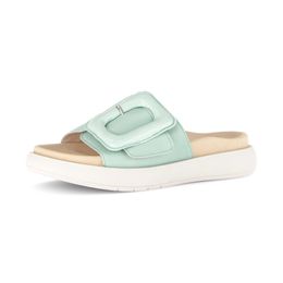 Gabor Damen Pantolette, Gr. 43, gr&uuml;n, Nappaleder, Schuhe, Plateau, Schlupfschuh, Sommerschuh mit gro&szlig;er Zierschnalle