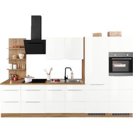 KOCHSTATION K&uuml;chenzeile &raquo;KS-Brindisi Breite 330 cm&laquo; wahlweise mit E-Ger&auml;ten und Induktion, mit MDF-Fronten und Regal wei&szlig; B/H/T: 330cm x 200cm x 60cm,