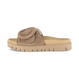Gabor Damen Pantolette, Gr. 43, braun, Ziegenveloursleder, unifarben, Schuhe, Plateau, Sommerschuh, Schlappen mit Zierperlen an der Zierschnalle