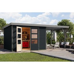 Karibu Gartenhaus &raquo;Jupiterino 5 SET, in verschiedenen Farben&laquo; inkl. Anbaudach Massivholz ohne Fu&szlig;boden, Blechdach