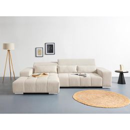 COTTA Ecksofa &raquo;Orion L-Form, B: 307 cm, moderne Steppung, bequeme Wellenunterfederung&laquo; 2x Kopfteilverstellung & 3 Nierenkissen beige 100% Polyester B/