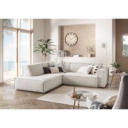 3C Candy Ecksofa &raquo;Matteo in elegant, kubischer Formensprache, bequem, L-Form&laquo; mit auff&auml;lliger Kedernaht, Cord-Bezug, Lounge-Charakter wei&szlig; 88% 