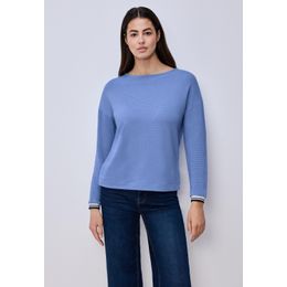 Street One Damen Langarmshirt, blau, Gr. 46, unifarben, Stoff, 67% Viskose, 29% Polyester, 4% Elasthan, Shirts, mit U-Boot-Ausschnitt