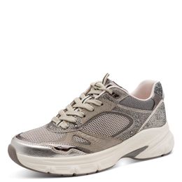 Tamaris Damen Plateausneaker "GREY GLAM", Gr. 40, beige, Lederimitat, Textil, Mesh, gl&auml;nzend, metallic, Basic, Schuhe, Freizeitschuh, Halbschuh,
