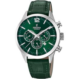 Festina Herren Chronograph &raquo;Timeless Chronograph&laquo; Quarzuhr, Armbanduhr, Herrenuhr, Lederarmband, Datum,Stoppfunktion gr&uuml;n Einheitsgr&ouml;&szlig;e