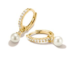 Thomas Sabo Damen THOMAS SABO Paar Creolen &raquo;Gelbgoldfarbene Creole mit Zirkoniasteinen und Perlen-Anh&auml;nger&laquo; mit Zirkonia (synth.) - mit 