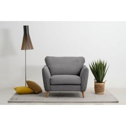 OTTO home Sessel &raquo;MARSEILLE&laquo; Massivholzbeine Eiche, Landhausstil, Wellenunterfederung grau 100% Polyester Cord, B/H/T: 103cm x 88cm x 90cm