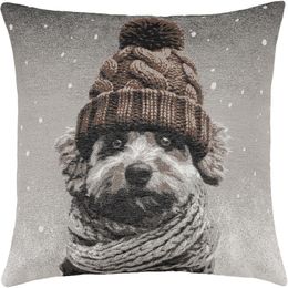 Pad Dekokissen &raquo;CLAUS&laquo; Weihnachtsmann-Motiv f&uuml;r Freude, Geschenke und Weihnachtsmagie braun Baumwolle, Polyester B/L: 45cm x 45cm, 1 Stk.