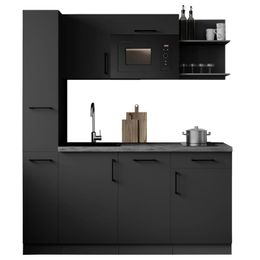 respekta K&uuml;che &raquo;Oliver&laquo; zerlegt, wahlweise mit Mikrowelle, mit Soft Close, Breite 175 cm schwarz B/H/T: 175cm x 205cm x 60cm,mit Mikrowelle
