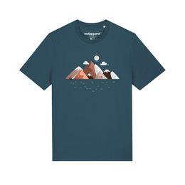 Watapparel Shirt 'Mountains & Moon' male size XXXL Beige / Petrol / Orange / White