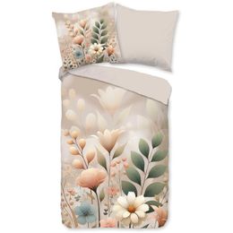 Good Morning Wendebettw&auml;sche &raquo;Ingrid&laquo; 2 Stk. 100% Baumwolle, Renforc&eacute;, Rei&szlig;verschluss, Wendeoptik, Blumen, sand beige Renforc&eacute;, Obermaterial: 100% 