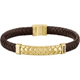 BOSS Herren BOSS Lederarmband &raquo;TAILORED&laquo; braun M, Edelstahl Leder