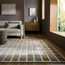 FLAIR RUGS Wollteppich &raquo;RENGA&laquo; rechteckig 10 mm H&ouml;he 100% Wolle, Modernes Karomuster mit 3D-Effekt Wolle B : 140cm &Oslash; 12cm 1 Stk., 10mm, L: 200cm &Oslash; 