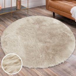 Hochflor-Teppich OTTO HOME, H:60mm &Oslash;:45cm, beige, Kunstfaser, Teppiche, "Valeria Fellteppich kuschelig", Kunstfell, weiche Teppiche, Wohnzimmer,