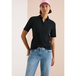 Cecil Damen Poloshirt, schwarz, Gr. S, unifarben, Web, 100% Baumwolle, Shirts, aus reiner Baumwolle