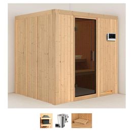 Karibu Sauna &raquo;Dima&laquo; Set, Ofen 3,6 kW Bio-Ofen externe Strg. easy beige Bio-Kombiofen, externe Steuerung, 3,6 kW