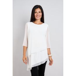 Seidel Moden Damen Longbluse 3/4-Arm im Lagen-Look / asymmetrischer Schnitt / MADE IN GERMANY wei&szlig; 48