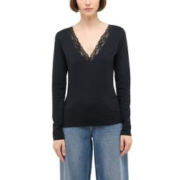 Mustang Damen Langarmshirt "Damen Style Hallie", schwarz, Gr. L, 48% Baumwolle, 48% Modal, 4% Elasthan, Shirts
