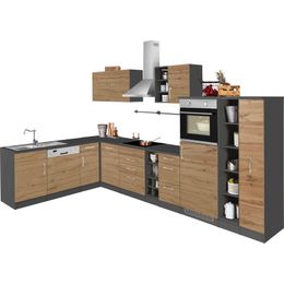 KOCHSTATION Winkelk&uuml;che &raquo;KS-Colmar&laquo; mit E-Ger&auml;ten, Stellbreite 210/360 cm grau B/H/T: 210cm x 360cm