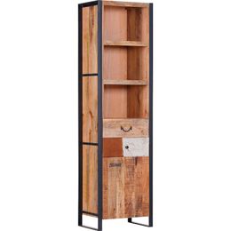 GUTMANN FACTORY Regal &raquo;Clint, Standregal, Dekoregal&laquo; Mangoholz, gebeizt und lackiert, Metall Rahmen, schwarz lackiert beige Massivholz B/H/T: 55cm x 200cm x 42cm, 3 