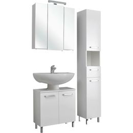 Badm&ouml;bel-Set &raquo;Quickset 3-teilig, Waschbeckenunterschrank mit LED-Spiegelschrank&laquo; 3 Stk. tlg. wei&szlig; Holzwerkstoff B/H/T: 98cmcm x 200cmcm x 33cmcm