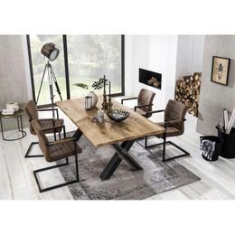Sit Esstisch &raquo;Phoenix Wildeiche Massivholz mit X-Gestell im Used-Look&laquo; Rustikale Wildeiche mit markantem X-Gestell beige B/H/T: 220cm