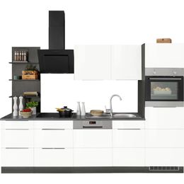 KOCHSTATION K&uuml;chenzeile &raquo;KS-Brindisi Breite 280 cm&laquo; wahlweise mit E-Ger&auml;ten und Induktion, mit MDF-Fronten und Regal wei&szlig; B/H/T: 280cm x 200cm x 60cm,