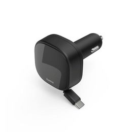 Hama Schnelllade-Ger&auml;t &raquo;Auto Ladeadapter USB C mit ausziehbarem Kabel 30W&laquo; Ausziehbares Kabel, Dual USB-C, 30W Schnellladen, PD 3.0, Schutzchip 