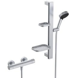 Ideal Standard Alu+ Ceratherm Brausekombination BE227SI mit Brausethermostat, Brausestange 60cm, 2F-Handbrause, 8l, silver