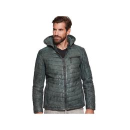 Jilani Stepplederjacke Kapuze Lammnubuk in Dunkelgr&uuml;n | Gr.: 52