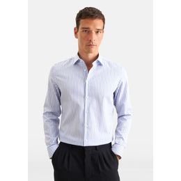 Seidensticker Herren Businesshemd "Schwarze Rose", blau, Gr. 37, gestreift, 100% Baumwolle, Hemden, Slim 1/1 Extra lang Kentkragen Gestreift