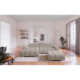 COTTA Ecksofa &raquo;Orion L-Form, B: 307 cm, moderne Steppung, bequeme Wellenunterfederung&laquo; 2x Kopfteilverstellung & 3 Nierenkissen 100% Polyester B/H/T: 