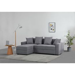 Quelle Ecksofa &raquo;KILLAM, 217 cm, L-Form, mit Schlaffunktion u. Bettkasten&laquo; Recamiere rechts / links montierbar, in Cord und Webstoff grau 100% Polyester B/H/T